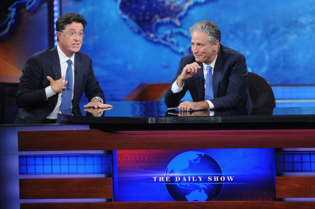 Jon Stewart Hangs Out Under Stephen Colbert’s Desk – The Forward